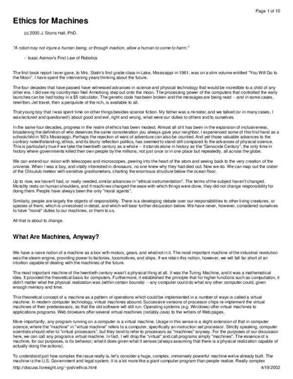 (PDF) Ethics for Machines