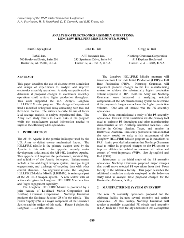 (PDF) Analysis of electronics assembly operations