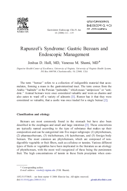 (PDF) Rapunzel's syndrome: gastric bezoars and endoscopic management