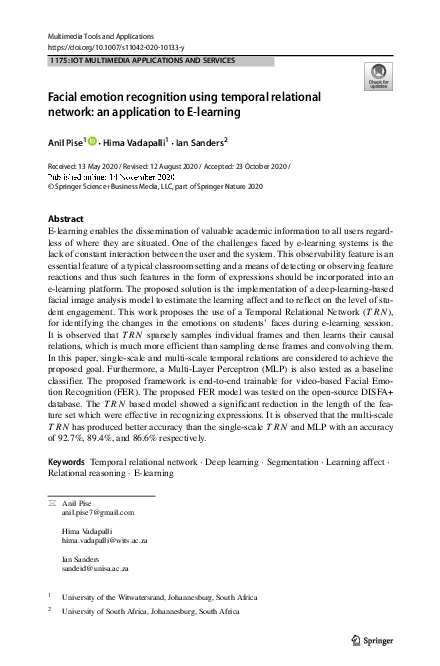 Pdf Facial Emotion Recognition Using Temporal Relational Network An Application To E Learning