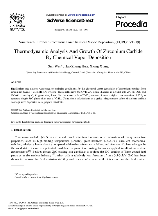 (PDF) Optimizing Zirconium Carbide CVD Conditions