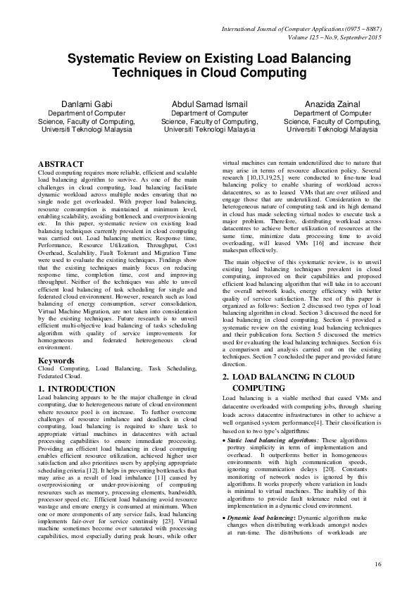 (PDF) Systematic Review on Existing Load Balancing Techniques in Cloud Computing | Abdul samad ...