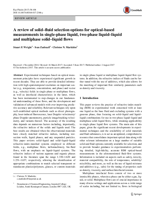 Pdf A Review Of Solidfluid Selection Options For Optical Based Measurements In Single Phase