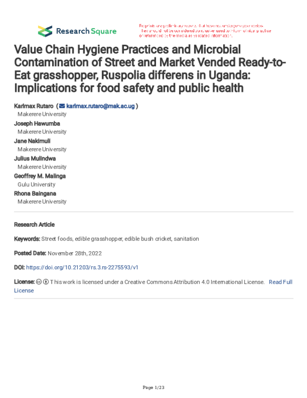 (PDF) Value Chain Hygiene Practices and Microbial Contamination of ...