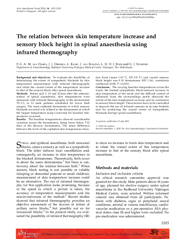 (PDF) The relation between skin temperature increase and sensory block ...