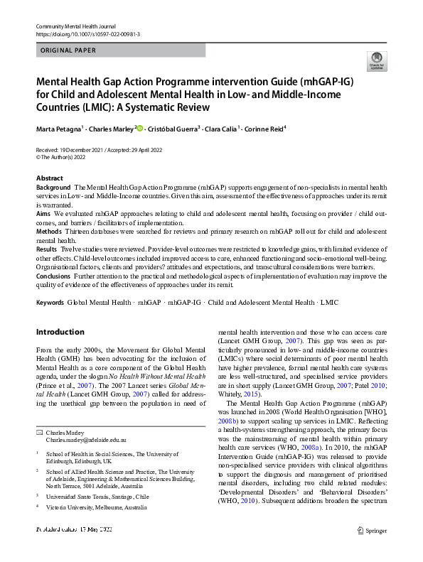 (PDF) Mental Health Gap Action Programme intervention Guide (mhGAP-IG ...