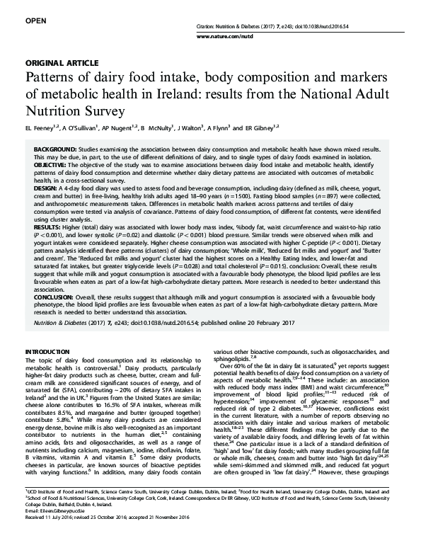 (PDF) Patterns of dairy food intake, body composition and markers of ...