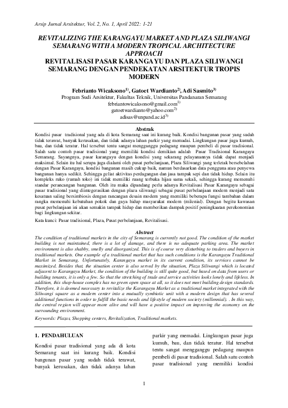 (PDF) Revitalizing the Karangayu Market and Plaza Siliwangi Semarang ...