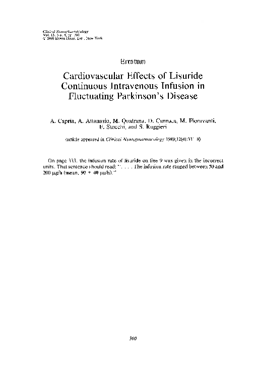 (PDF) Cardiovascular Effects of Lisuride Continuous Intravenous ...