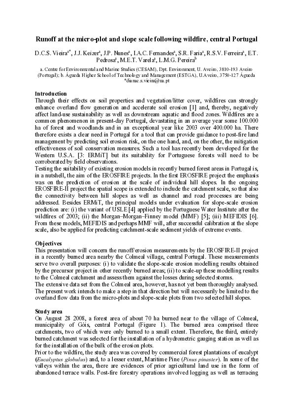 (PDF) Runoff at the micro-plot and slope scale following wildfire ...