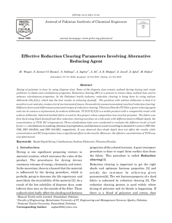 (PDF) Effective reduction clearing parameters involving alternative reducing agent