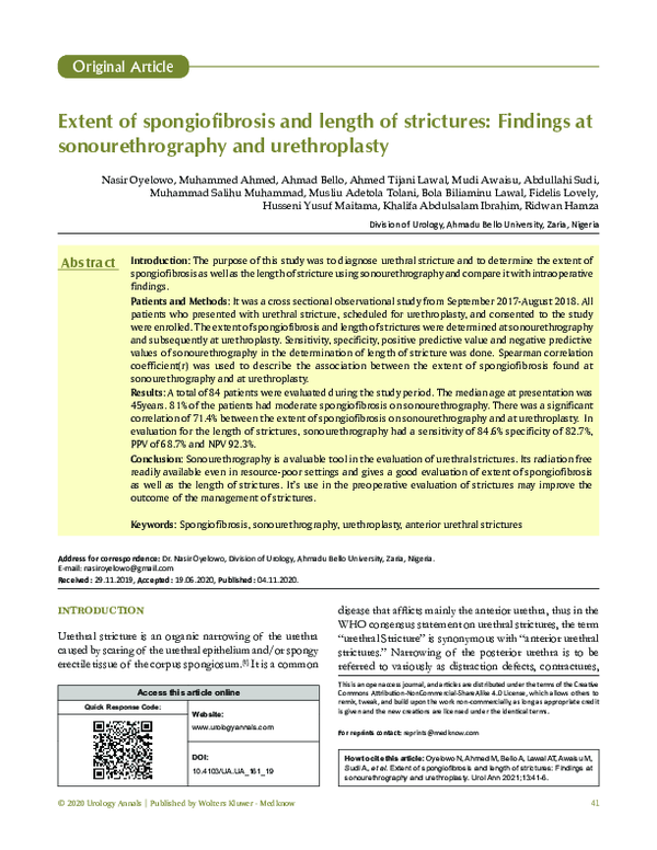 (PDF) Extent of spongiofibrosis and length of strictures: Findings at ...