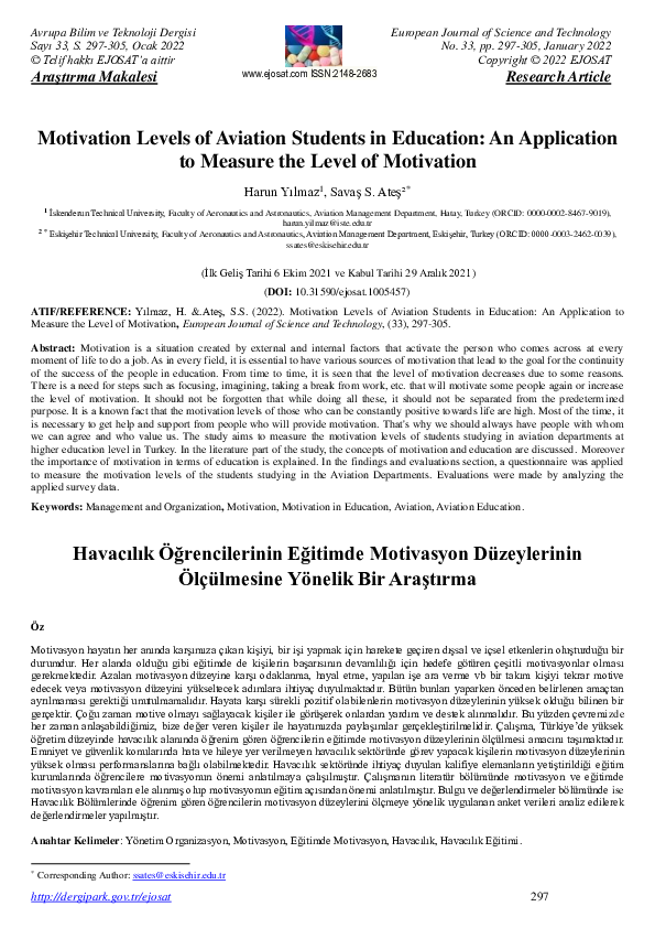 (PDF) Motivation Level of Aviation Students in Education: An ...
