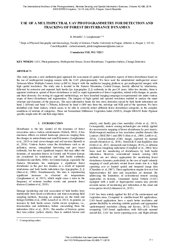 (PDF) Use of a Multispectral Uav Photogrammetry for Detection and Tracking of Forest Disturbance ...