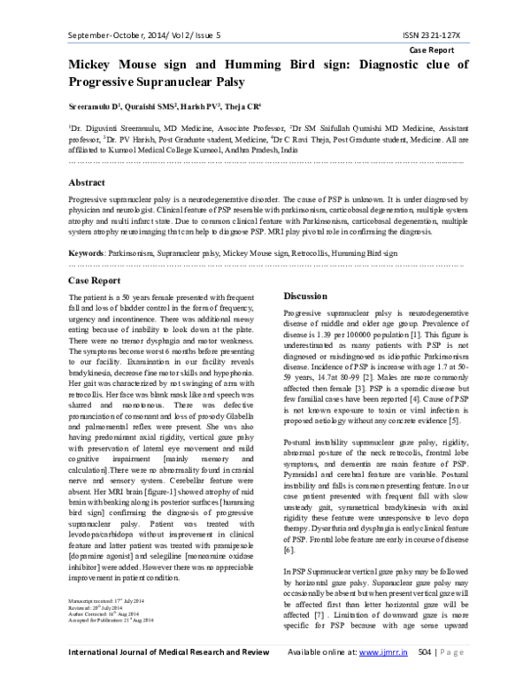 (PDF) Mickey Mouse sign and Humming Bird sign: Diagnostic Clue of ...