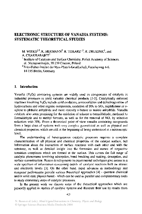 (PDF) Electronic Structure of Vanadia Systems: Systematic Theoretical ...
