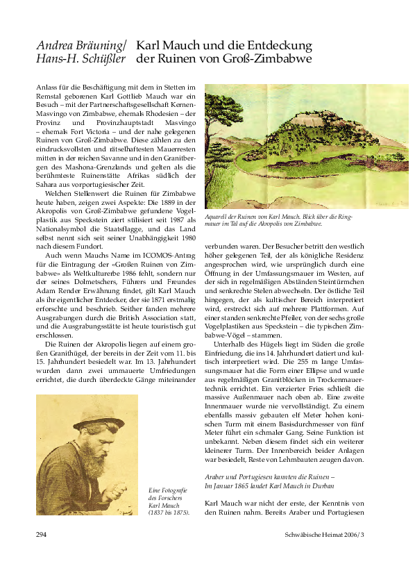 (PDF) Karl Mauch und die Entdeckung der Ruinen von Groß-Zimbabwe
