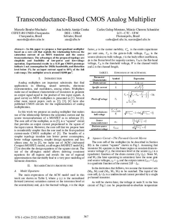 (PDF) Transconductance-based CMOS analog multiplier
