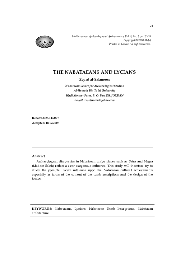 (PDF) The Nabataeans and Lycians