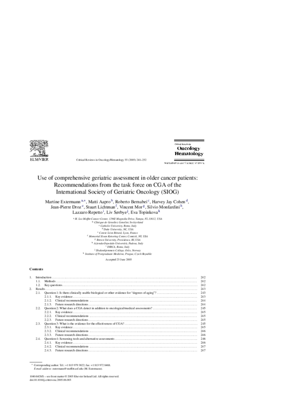(PDF) Use of comprehensive geriatric assessment in older cancer patients