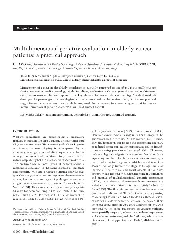 (PDF) Multidimensional geriatric evaluation in elderly cancer patients ...