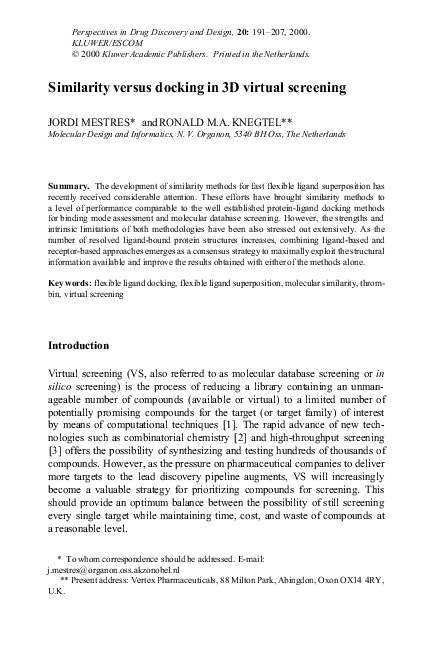 (PDF) Similarity versus docking in 3D virtual screening