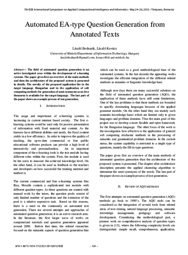 (PDF) Automated EA-type question generation from annotated texts