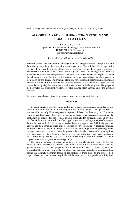 Pdf Algorithms For Building Concept Sets And Concept Lattices