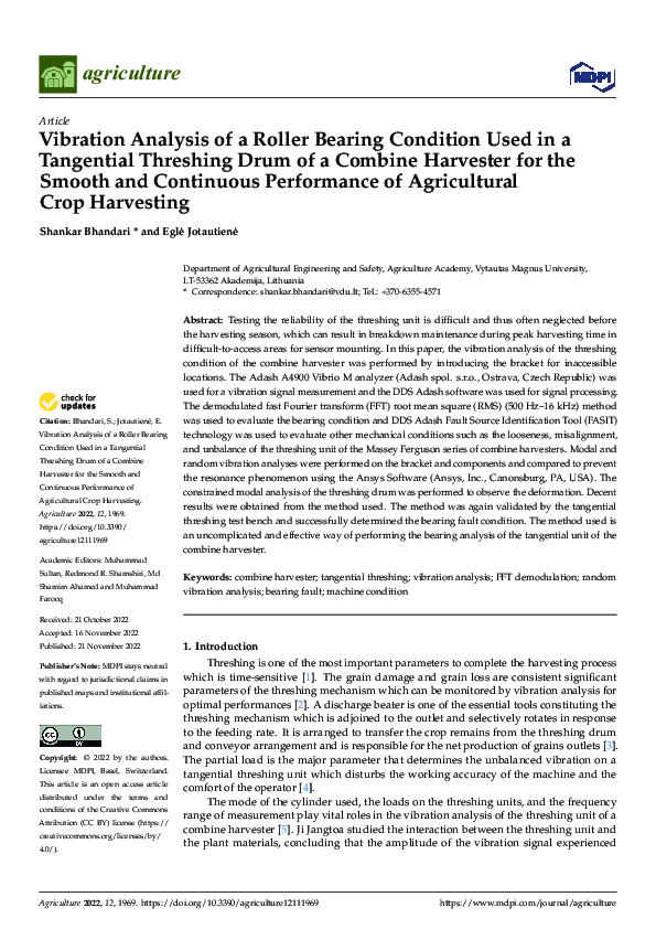(PDF) Vibration Analysis of a Roller Bearing Condition Used in a Tangential Threshing Drum of a ...