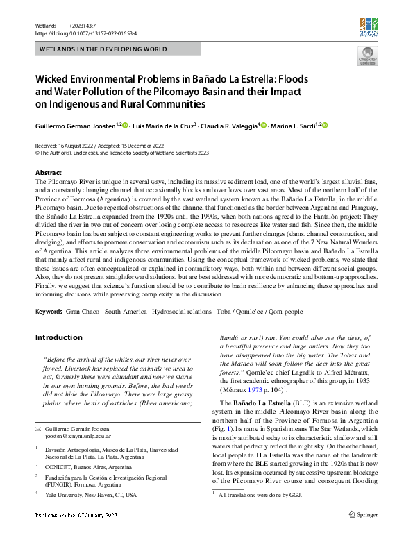 (PDF) Wicked Environmental Problems in Bañado La Estrella: Floods and ...