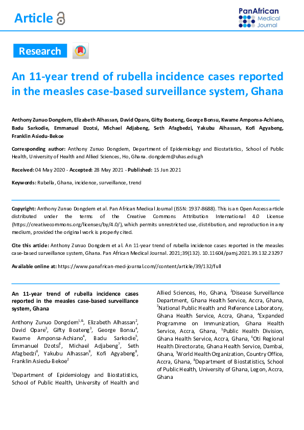 (PDF) An 11-year trend of rubella incidence cases reported in the ...