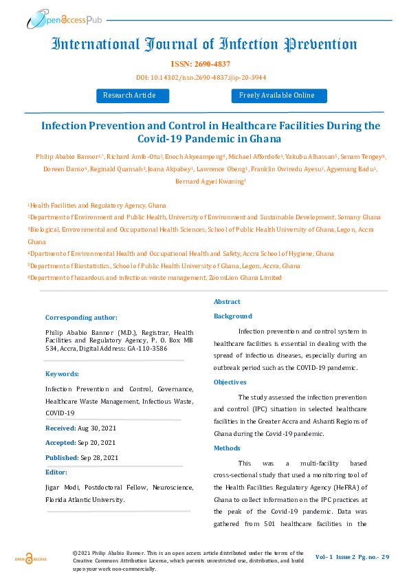 (PDF) Infection Prevention and Control in Healthcare Facilities During ...