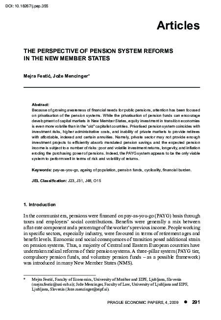 (PDF) The Perspective of Pension System Reforms in the New Member States