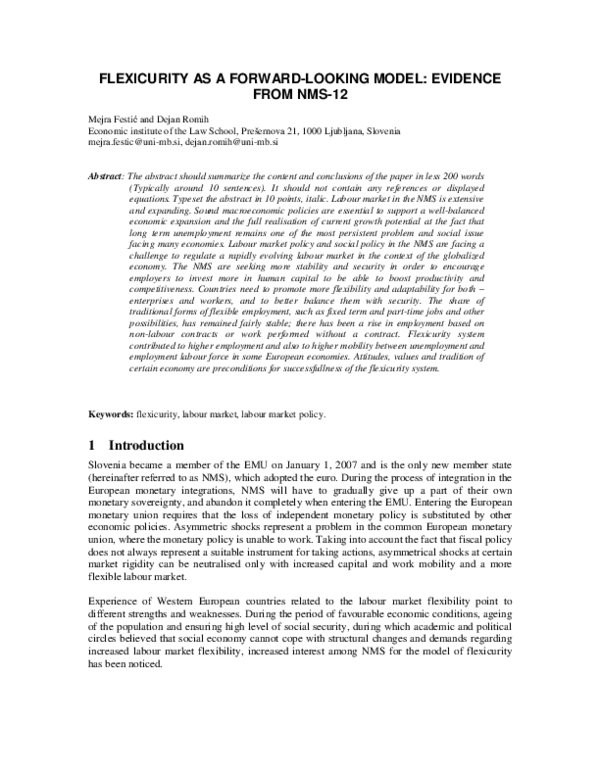 (PDF) Flexicurity as a Forward-Looking Model: Evidence from NMS-12
