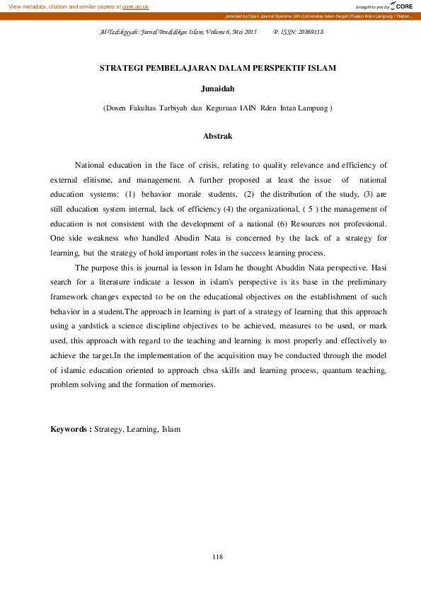 (PDF) Strategi Pembelajaran dalam Perspektif Islam