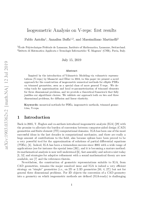 (PDF) Isogeometric Analysis on V-reps: First results