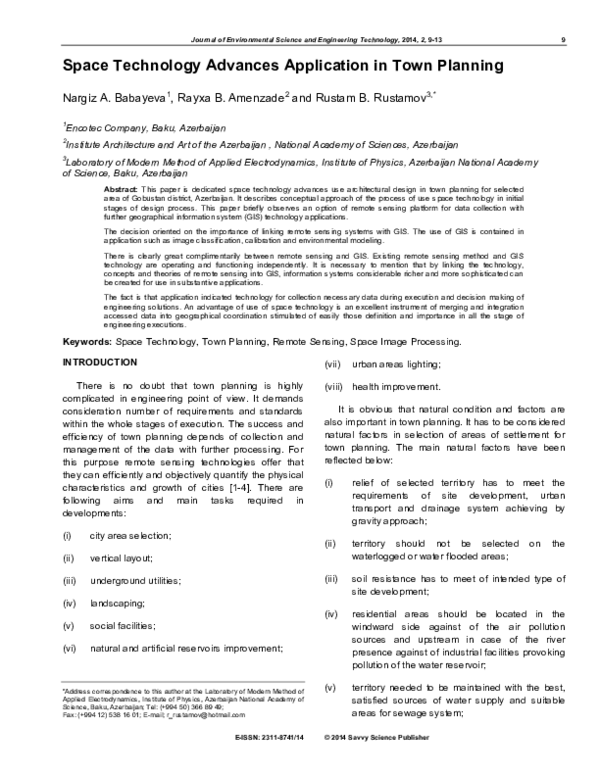 (PDF) Space Technology Advances Application in Town Planning