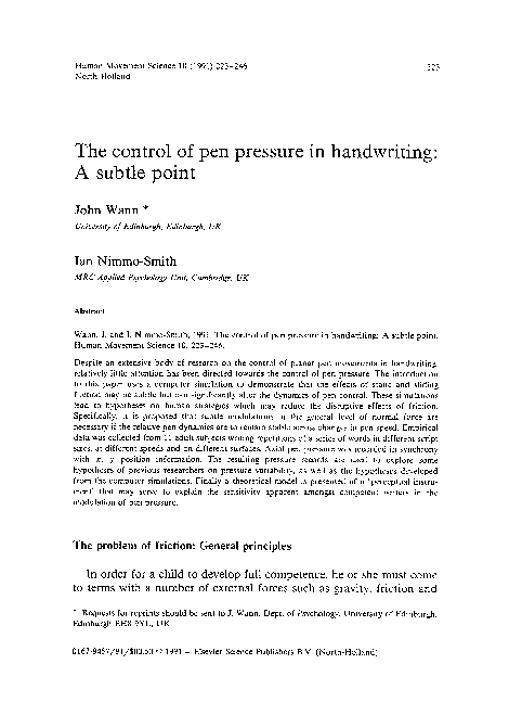 (PDF) The control of pen pressure in handwriting: A subtle point