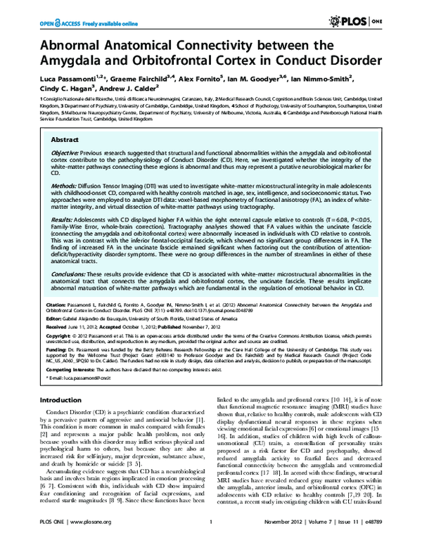 (PDF) Abnormal Anatomical Connectivity between the Amygdala and ...