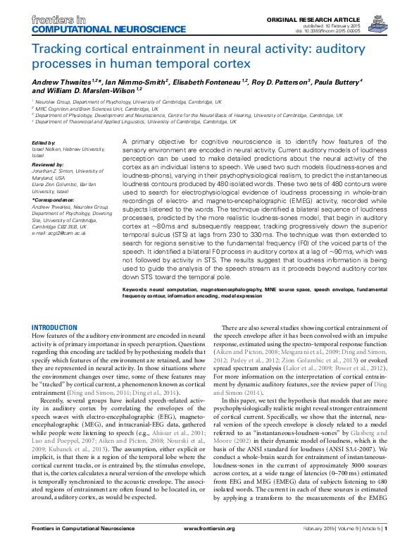 Pdf Tracking Cortical Entrainment In Neural Activity Auditory Processes In Human Temporal Cortex