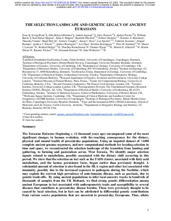 (PDF) The Selection Landscape and Genetic Legacy of Ancient Eurasians