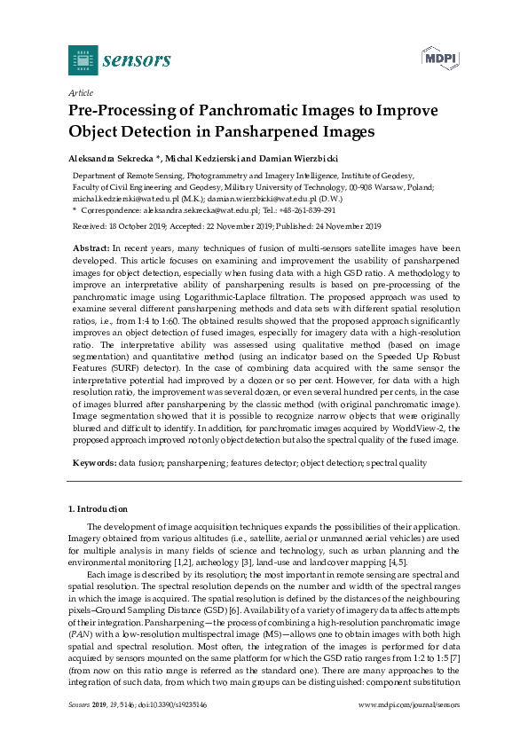 (PDF) Pre-Processing of Panchromatic Images to Improve Object Detection in Pansharpened Images