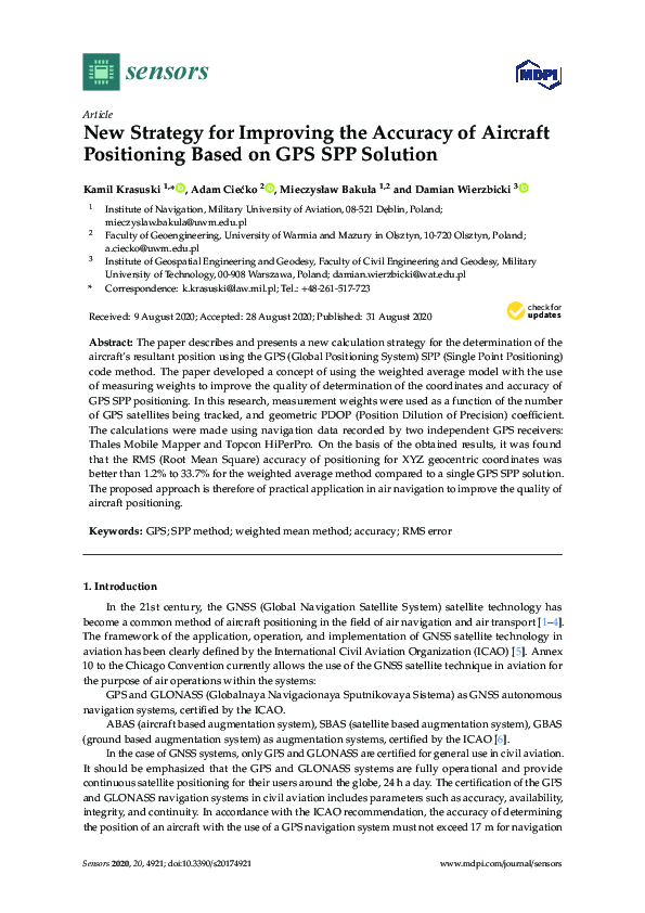 Pdf New Strategy For Improving The Accuracy Of Aircraft Positioning Based On Gps Spp Solution