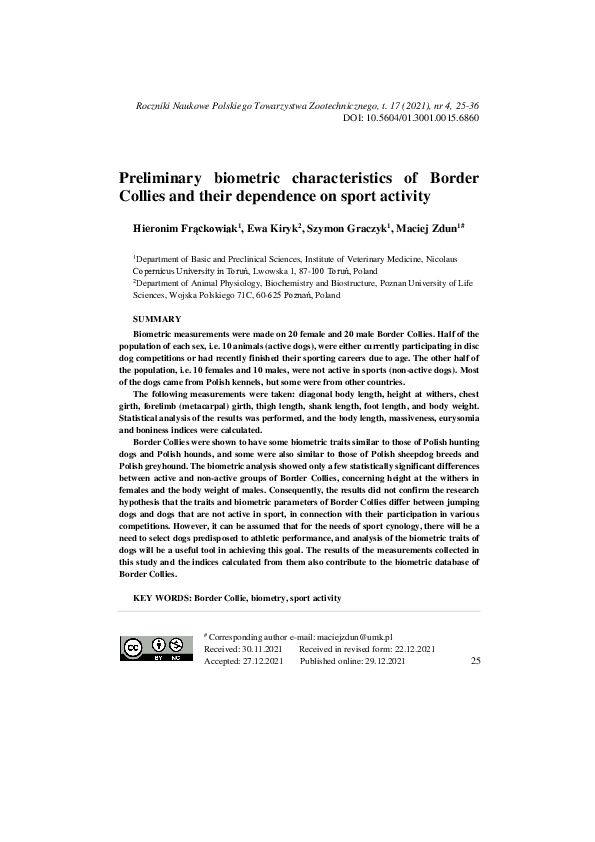(PDF) Preliminary biometric characteristics of Border Collies and their ...
