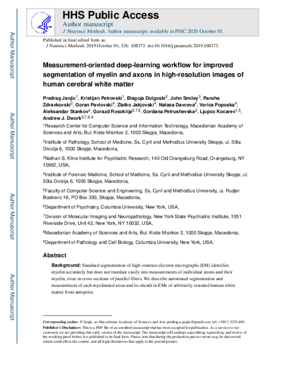 (PDF) Measurement-oriented deep-learning workflow for improved segmentation of myelin and axons ...