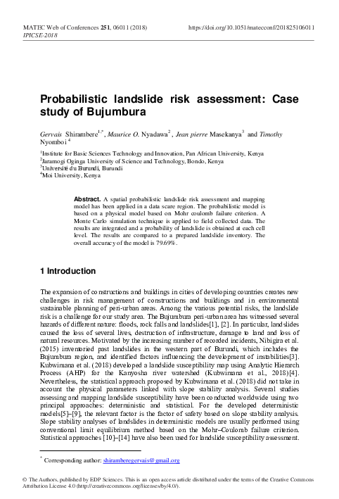 (PDF) Probabilistic landslide risk assessment: Case study of Bujumbura