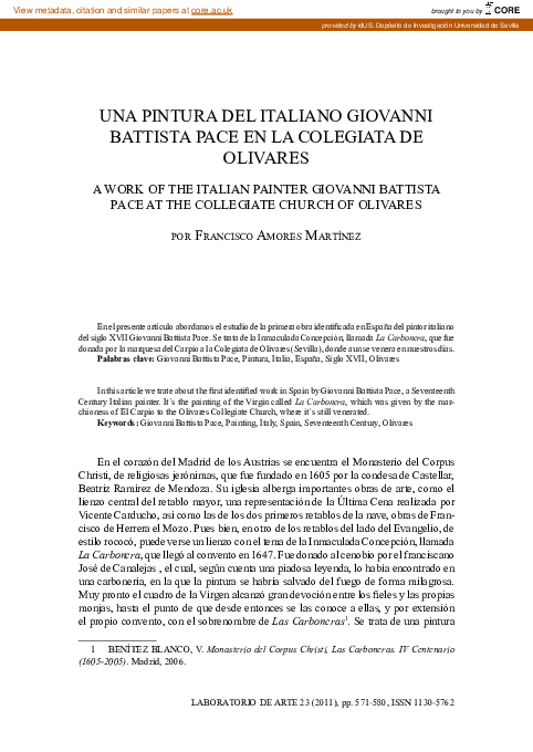 (PDF) Una obra del pintor italiano Giovanni Battista Pace en la ...