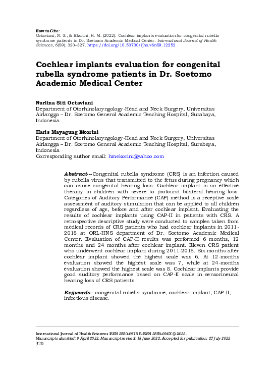 (PDF) Cochlear implants evaluation for congenital rubella syndrome patients in Dr. Soetomo ...