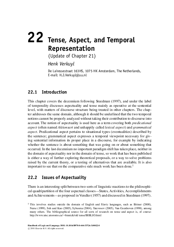 (PDF) Tense, Aspect and Temporal Representation