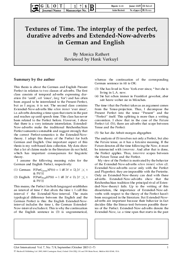 (PDF) Textures of Time. The interplay of the perfect, durative adverbs ...